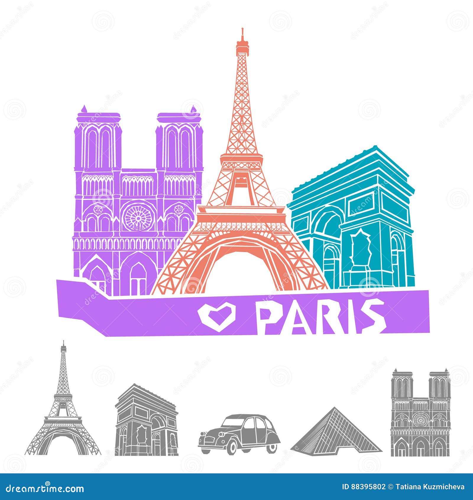 Paris Travel Icon Set. Vector Editorial Photography - Illustration of ...