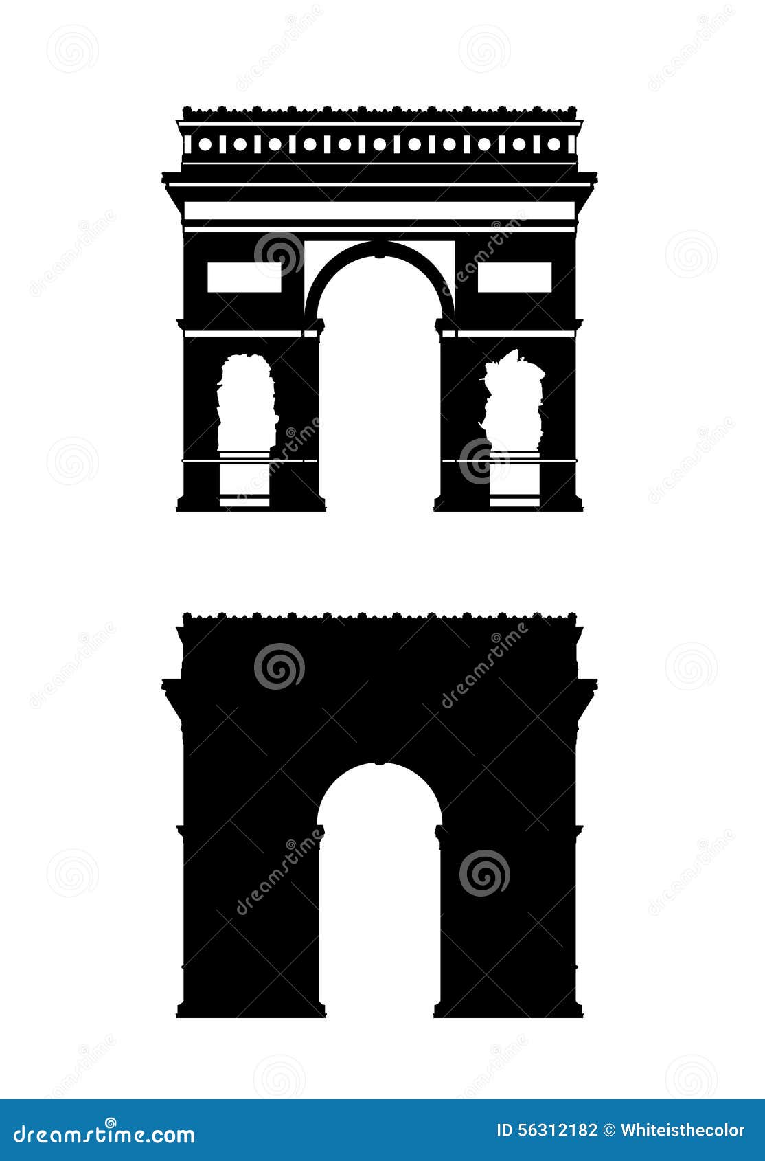 Paris Triumphal Arch Silhouettes Set Stock Illustration - Illustration ...