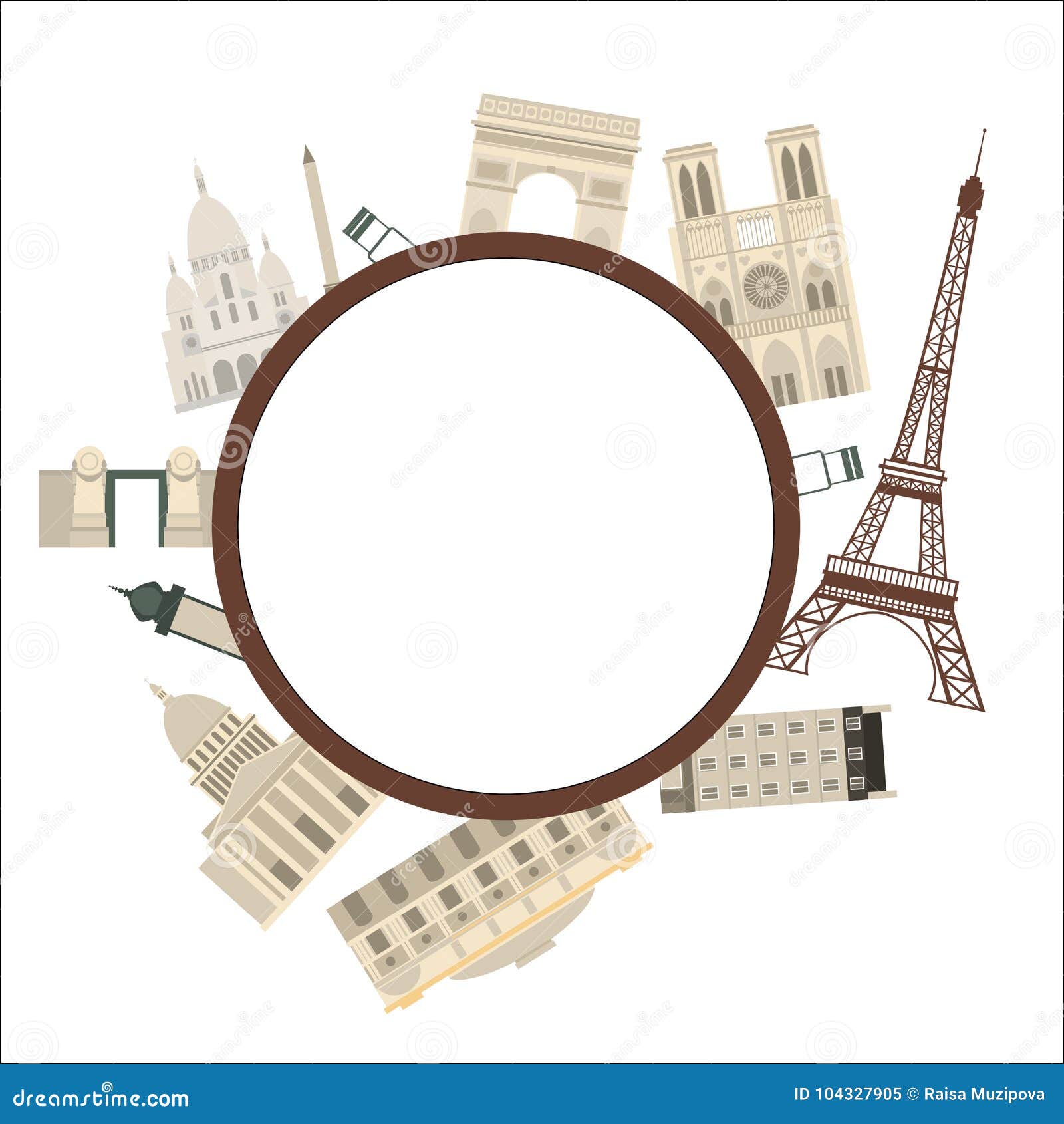 Paris. Vector Frame with Paris Landmarks Stock Vector - Illustration of ...