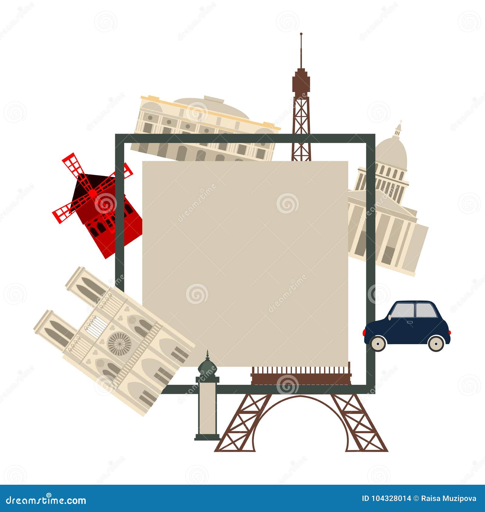Paris. Vector Frame with Paris Landmarks Editorial Stock Image ...