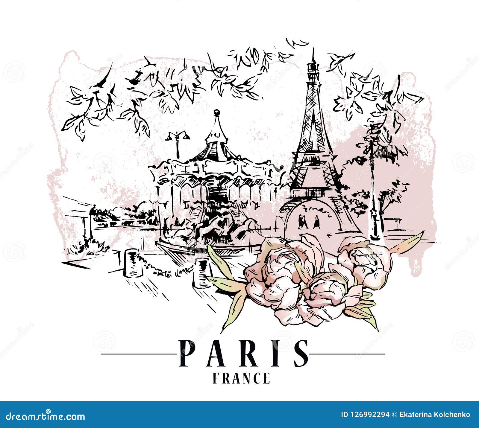 Paris Vector Illustration. Floral Backround, Vector Illustration. Stock ...