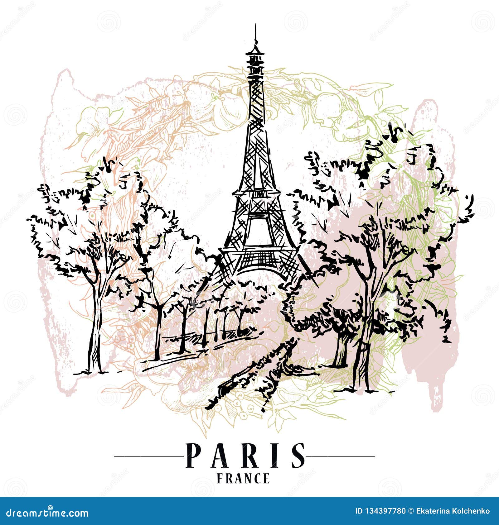 Paris Vector Illustration. Floral Backround, Vector Illustration. Stock ...