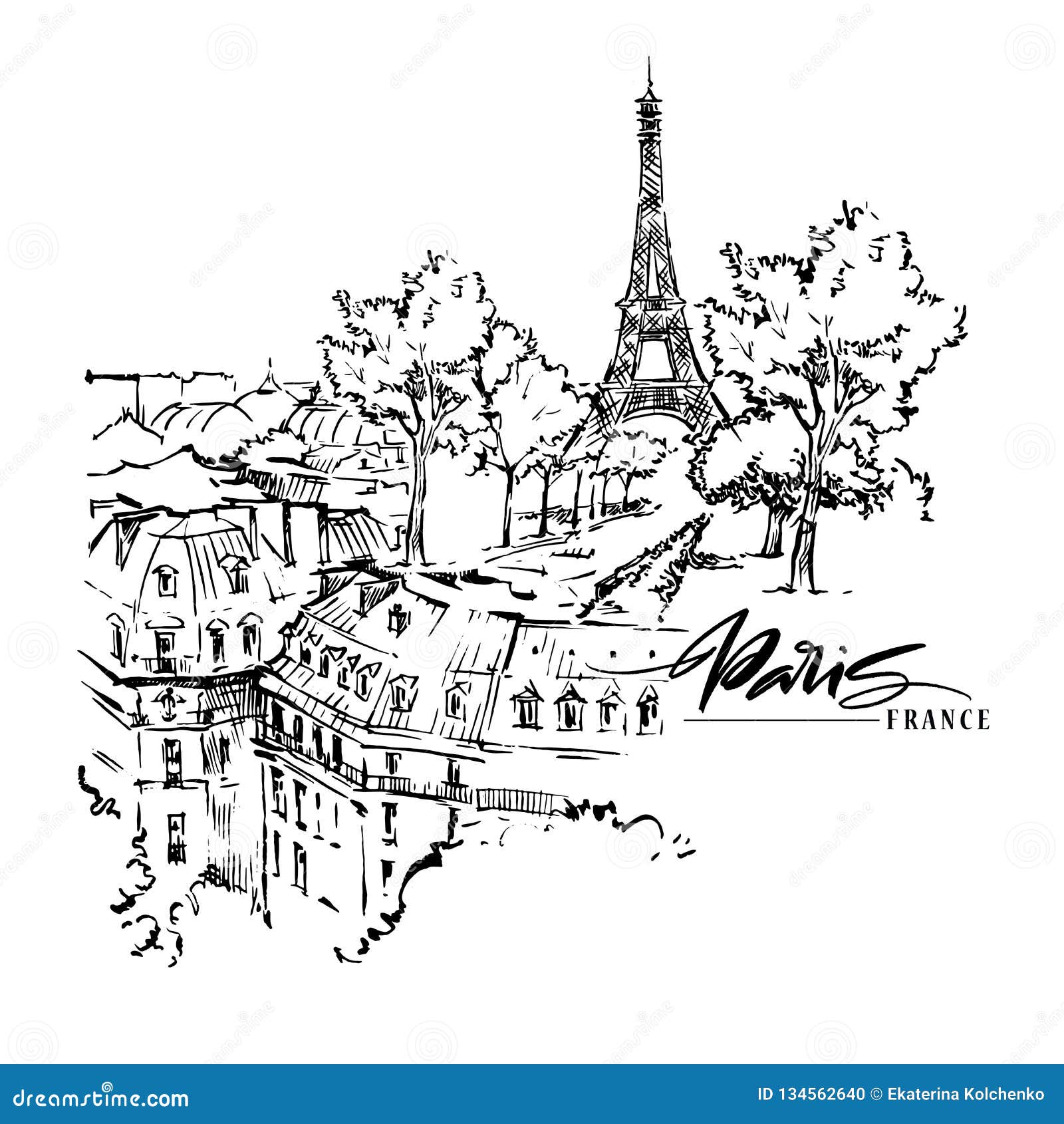 Paris Vector Illustration. Hand Drawn Vector Artwork. Stock Vector ...
