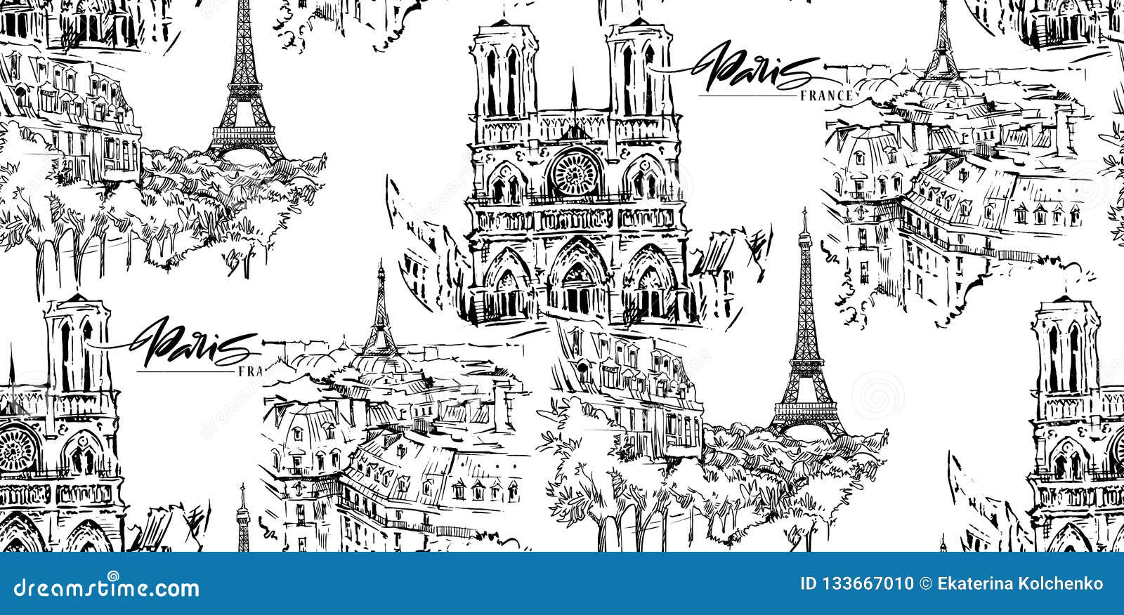 Paris Vector Illustration. Hand Drawn Vector Artwork. Stock Vector ...
