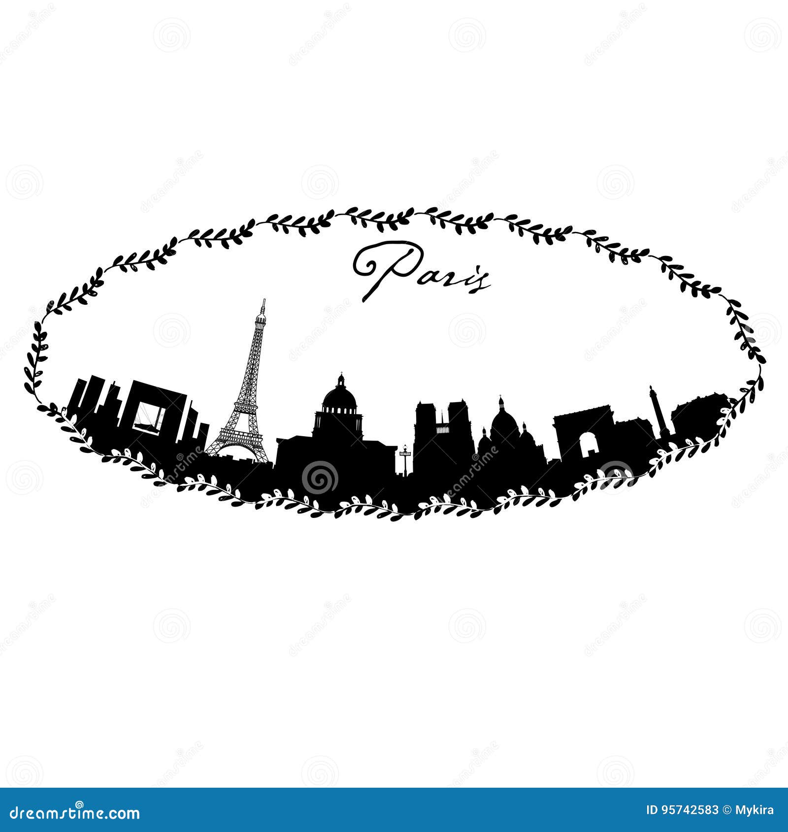 Paris Vector Skyline in Hand Drawn Frame Stock Vector - Illustration of ...