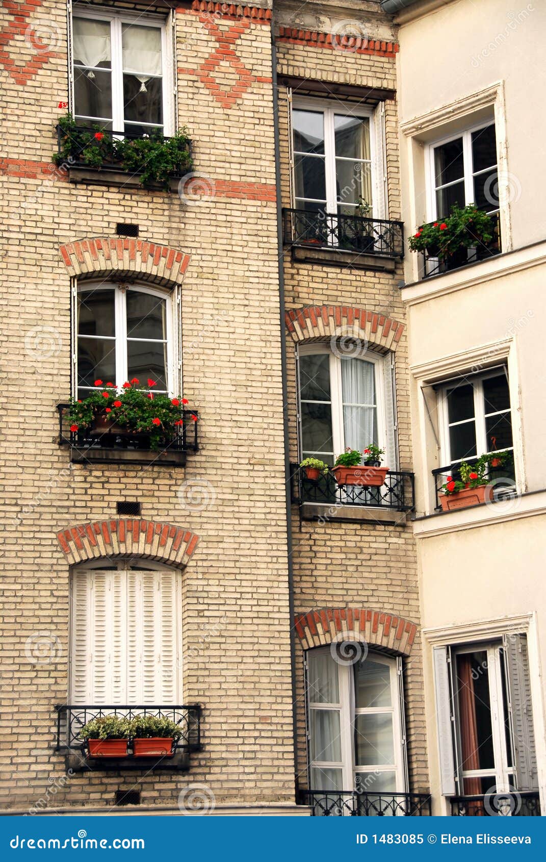 Paris windows stock image. Image of baskets, holidays - 1483085