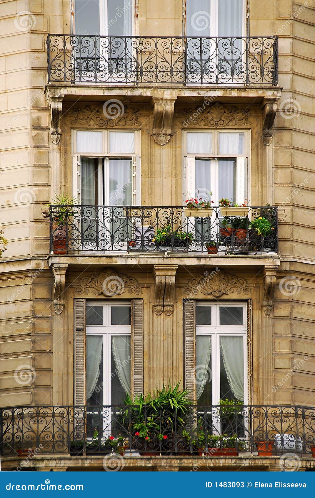 Paris windows stock image. Image of europe, apartment - 1483093