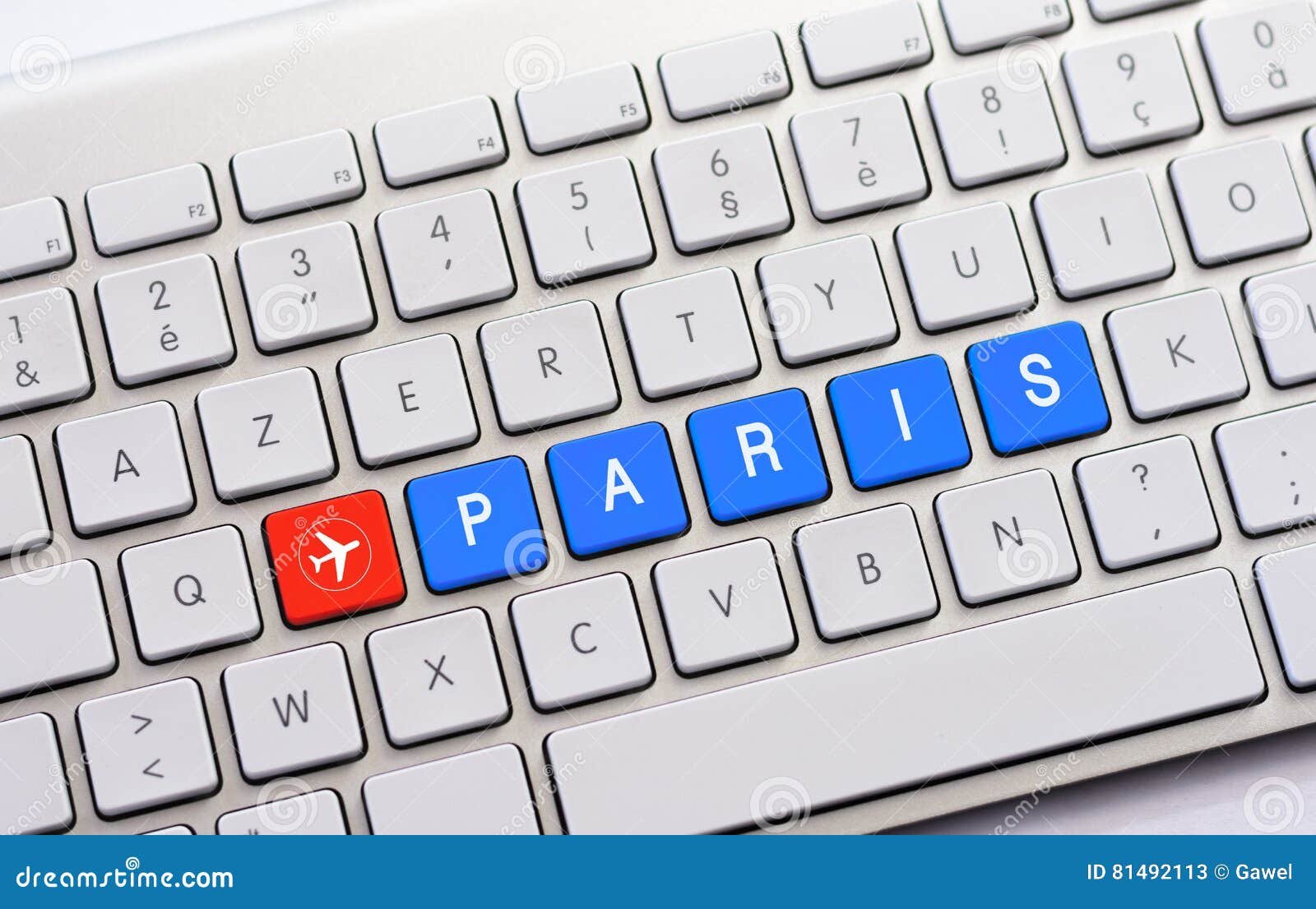 PARIS Writing on White Keyboard with a Aircraft Sketch Stock Image ...