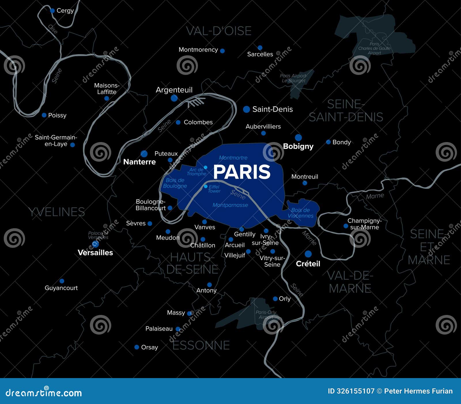 Paris, Department and Capital of France, Petite Couronne, Dark ...