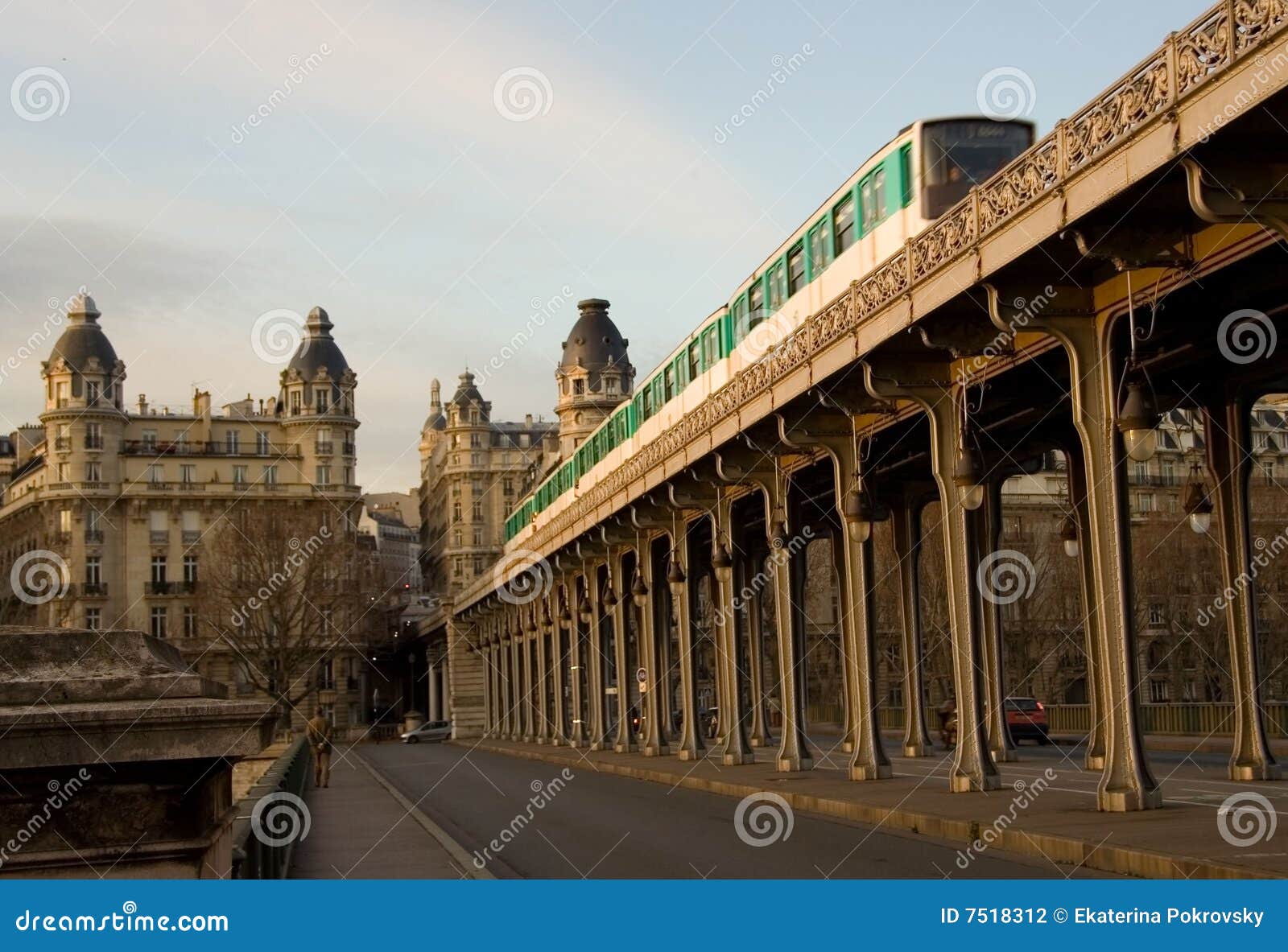 Parisian Metro Train on the Bir-Hakeim Bridge Over Stock Photo - Image ...