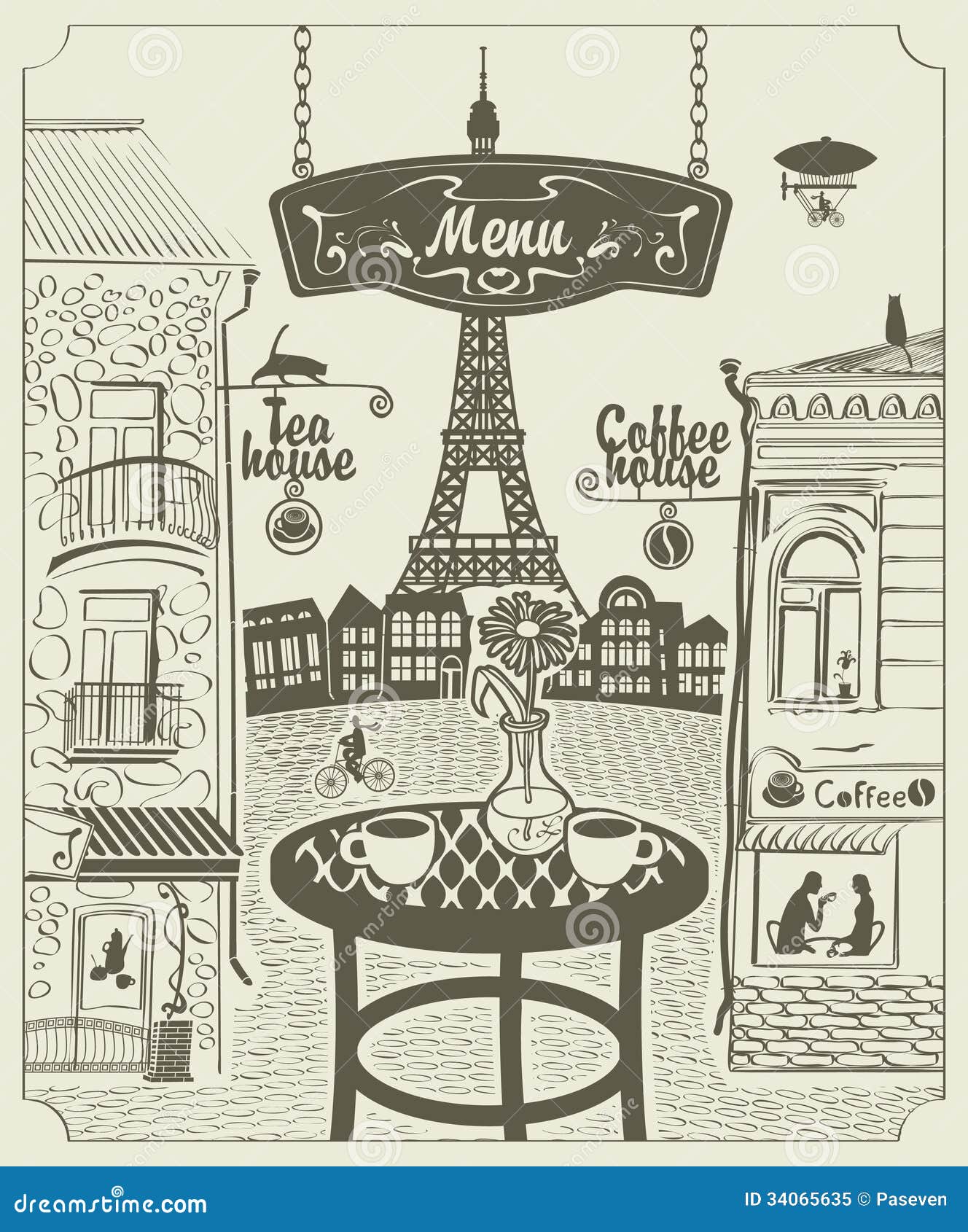 Parisian Views View From The Window To The Eiffel Tower Cartoon Vector ...
