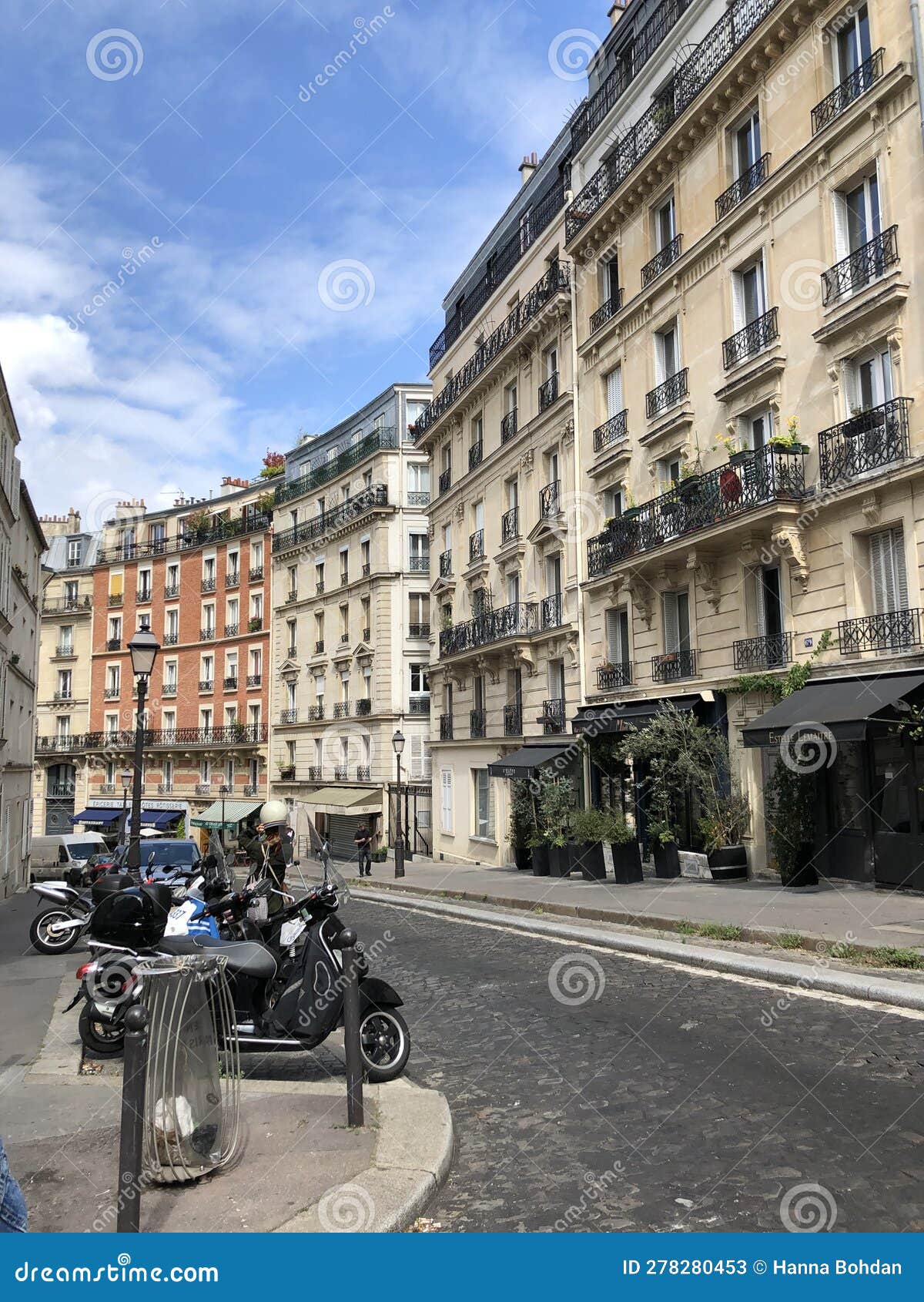 Parisian Street among Houses Editorial Stock Photo - Image of people ...