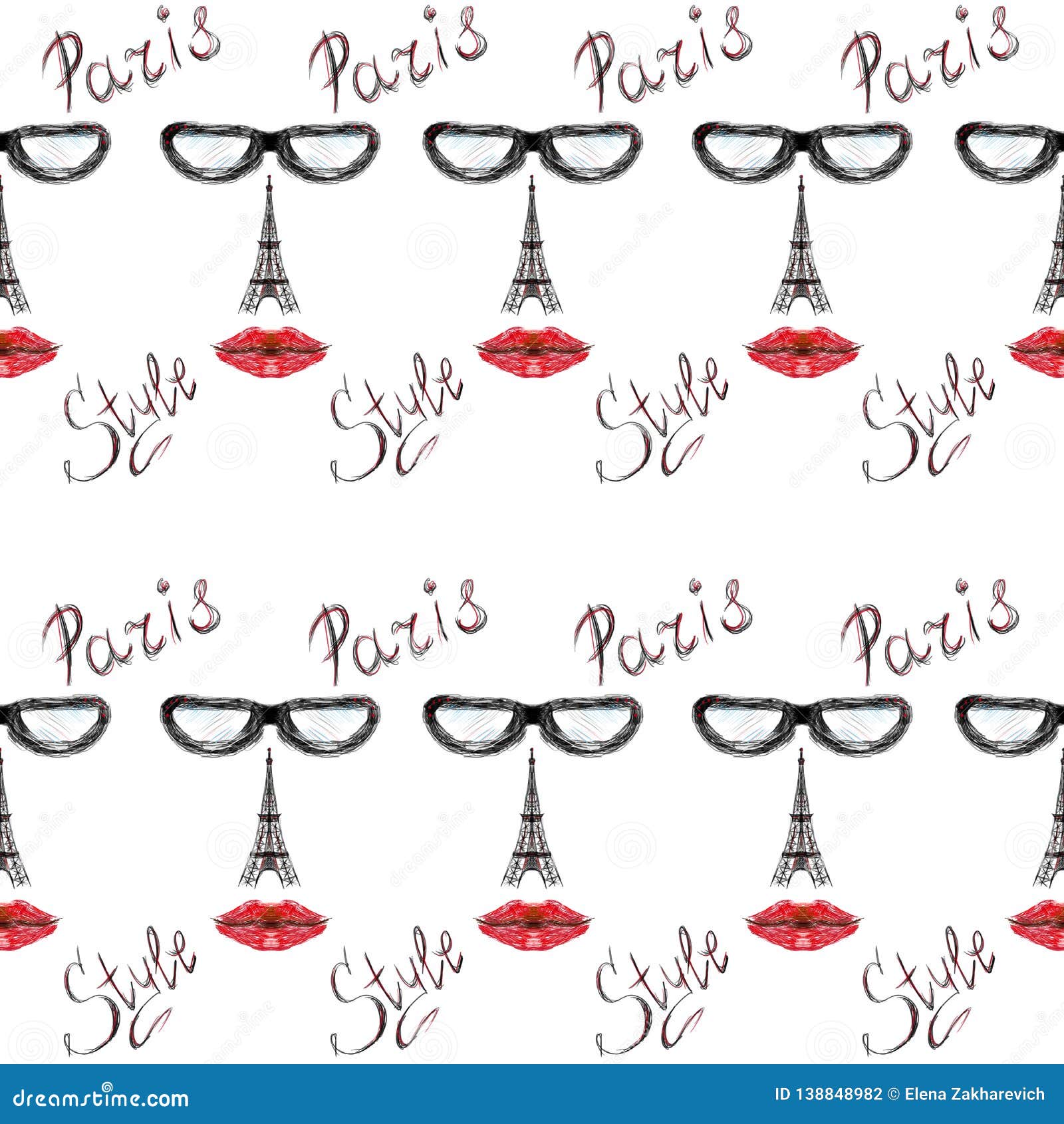 Parisian Style Seamless Pattern Drawn by Hand with Colored Pencils ...