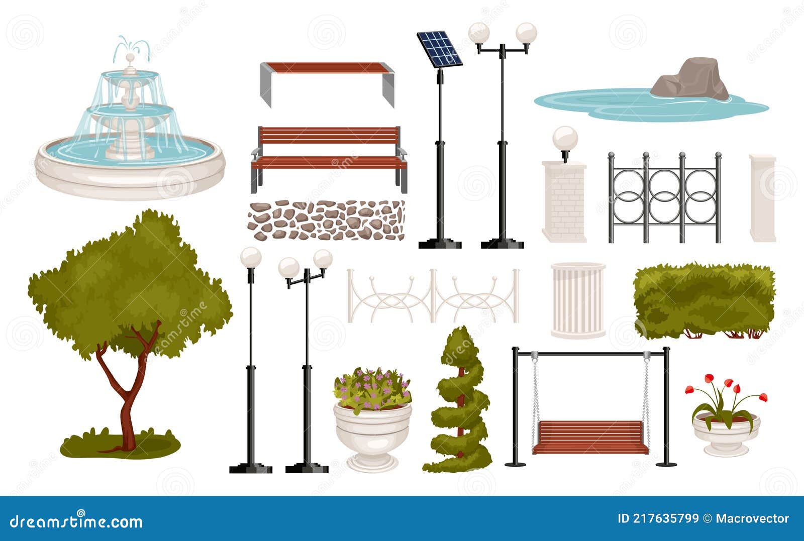 Park Architecture Elements Set Stock Vector - Illustration of stone ...