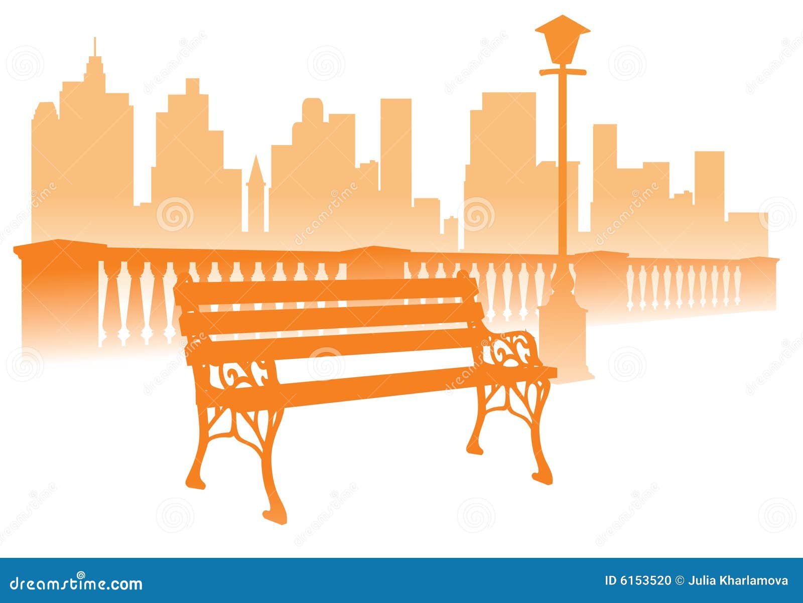 Park Bench on the City Background Stock Illustration - Illustration of ...