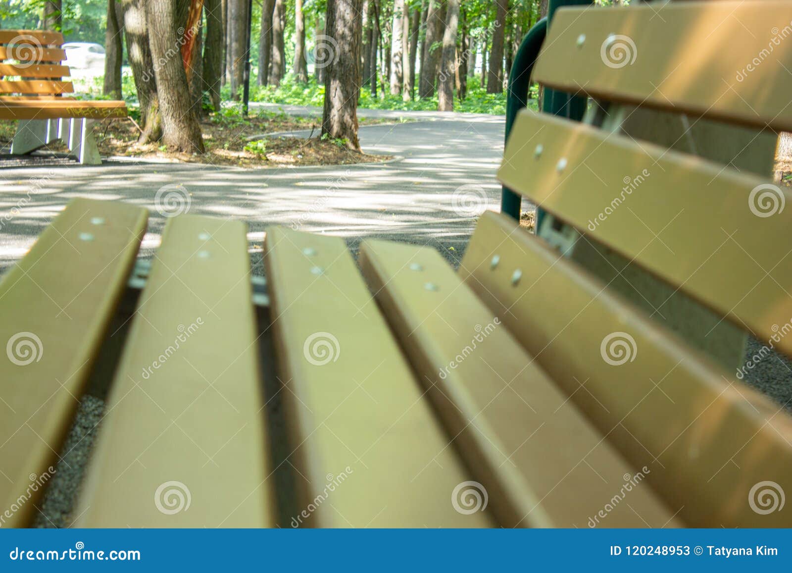 Park bench close-up. stock image. Image of boardwalk - 120248953