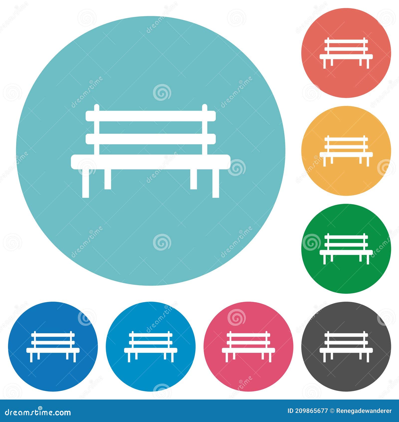 Park Bench Flat Round Icons Stock Vector - Illustration of decoration ...