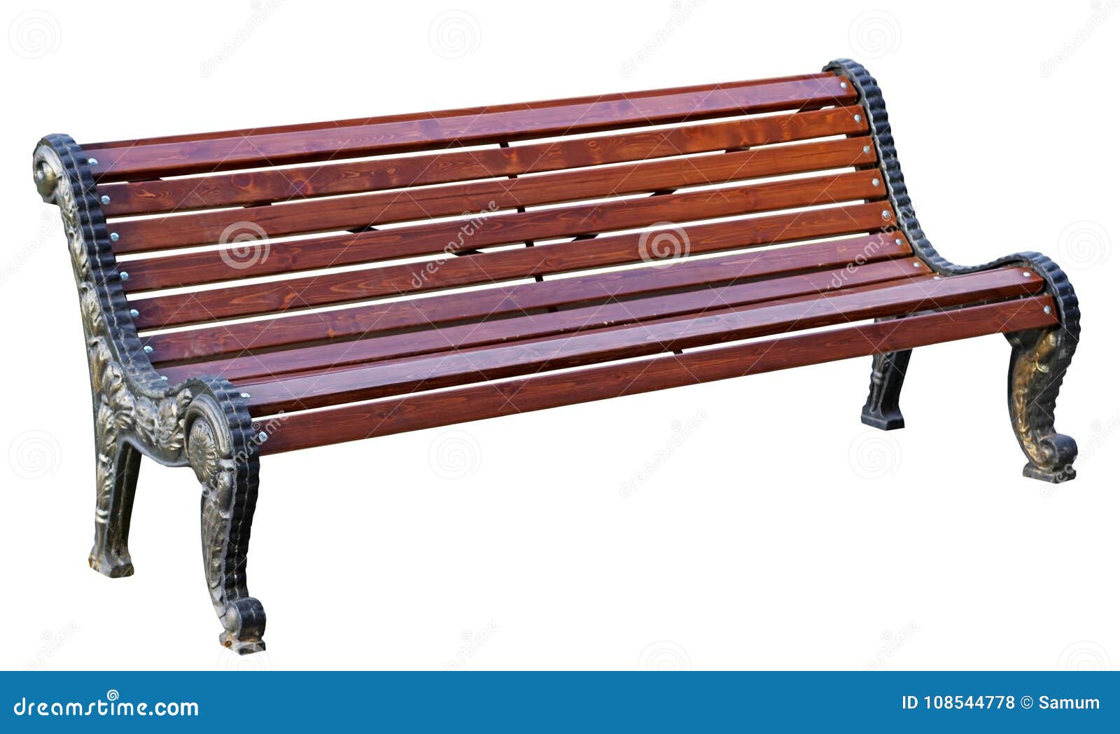 Park Bench Isolated on White Stock Photo - Image of horizontal ...
