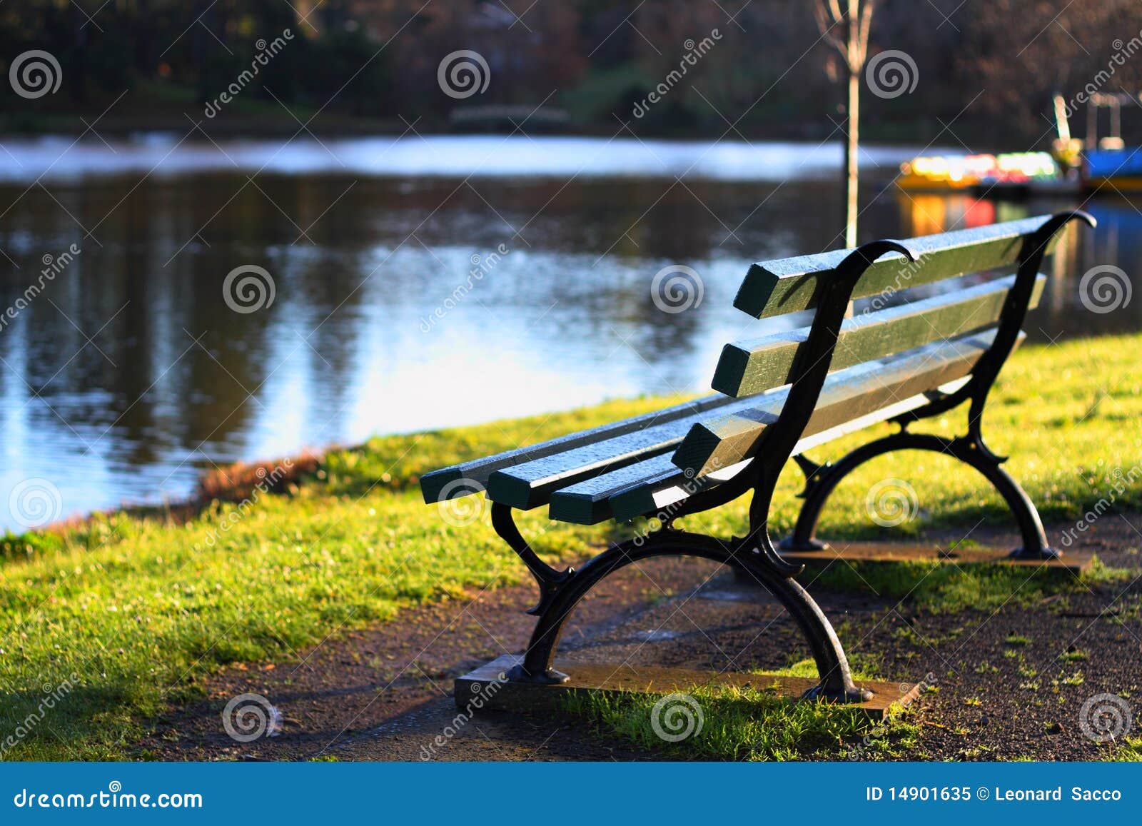 Park bench at the lake stock image. Image of pretty, landscape - 14901635