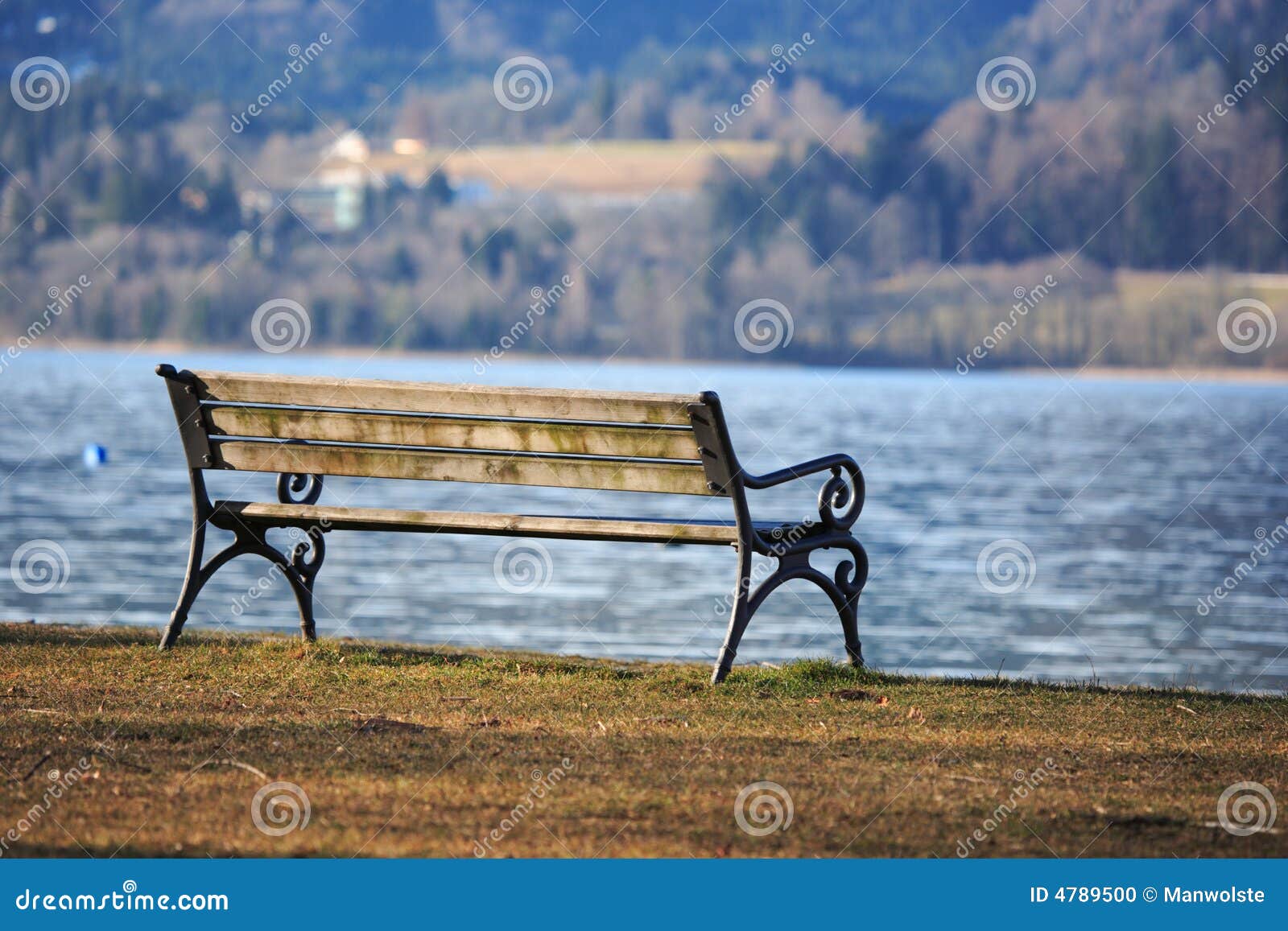 Park bench at lake stock photo. Image of metal, horizontal - 4789500