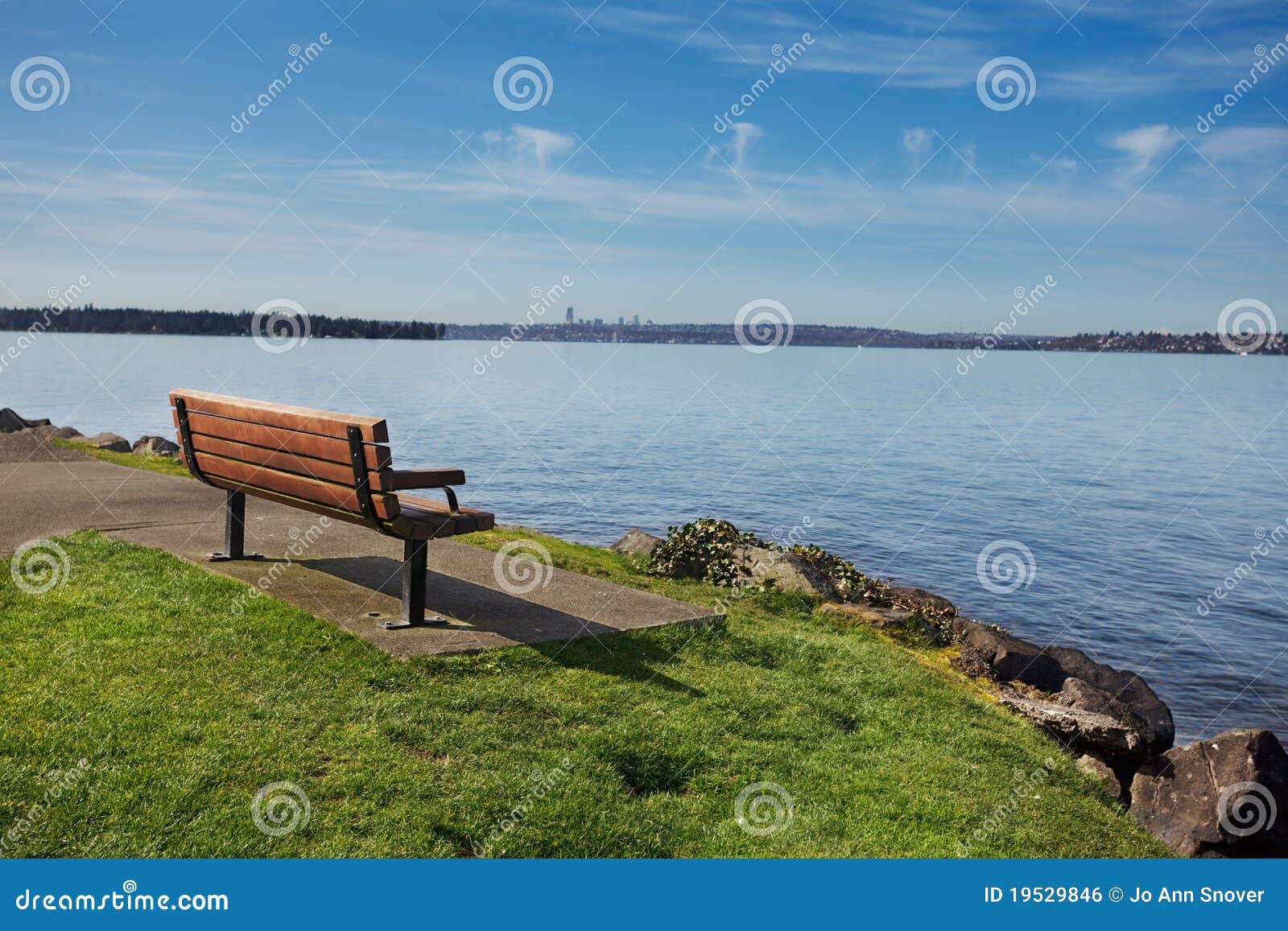 Park Bench Overlooking Lake Washington Stock Photo - Image of ...