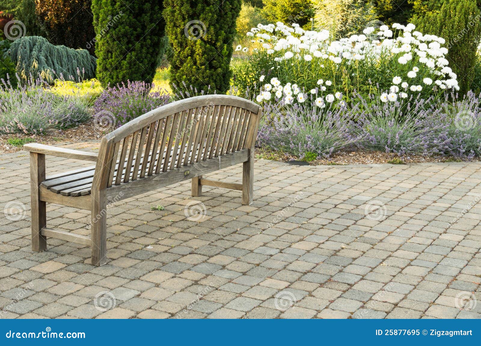 Park bench on paved walk stock image. Image of landscape - 25877695