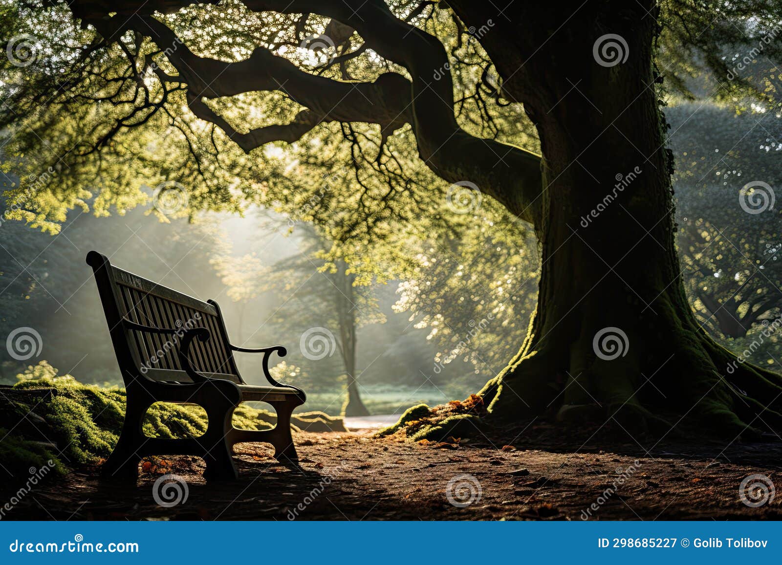 A Park Bench Sitting Under a Large Tree Stock Illustration ...