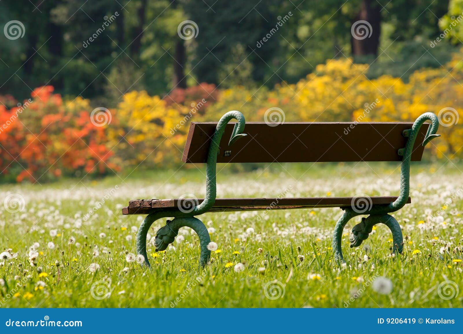 Park bench in spring stock image. Image of prague, grass - 9206419