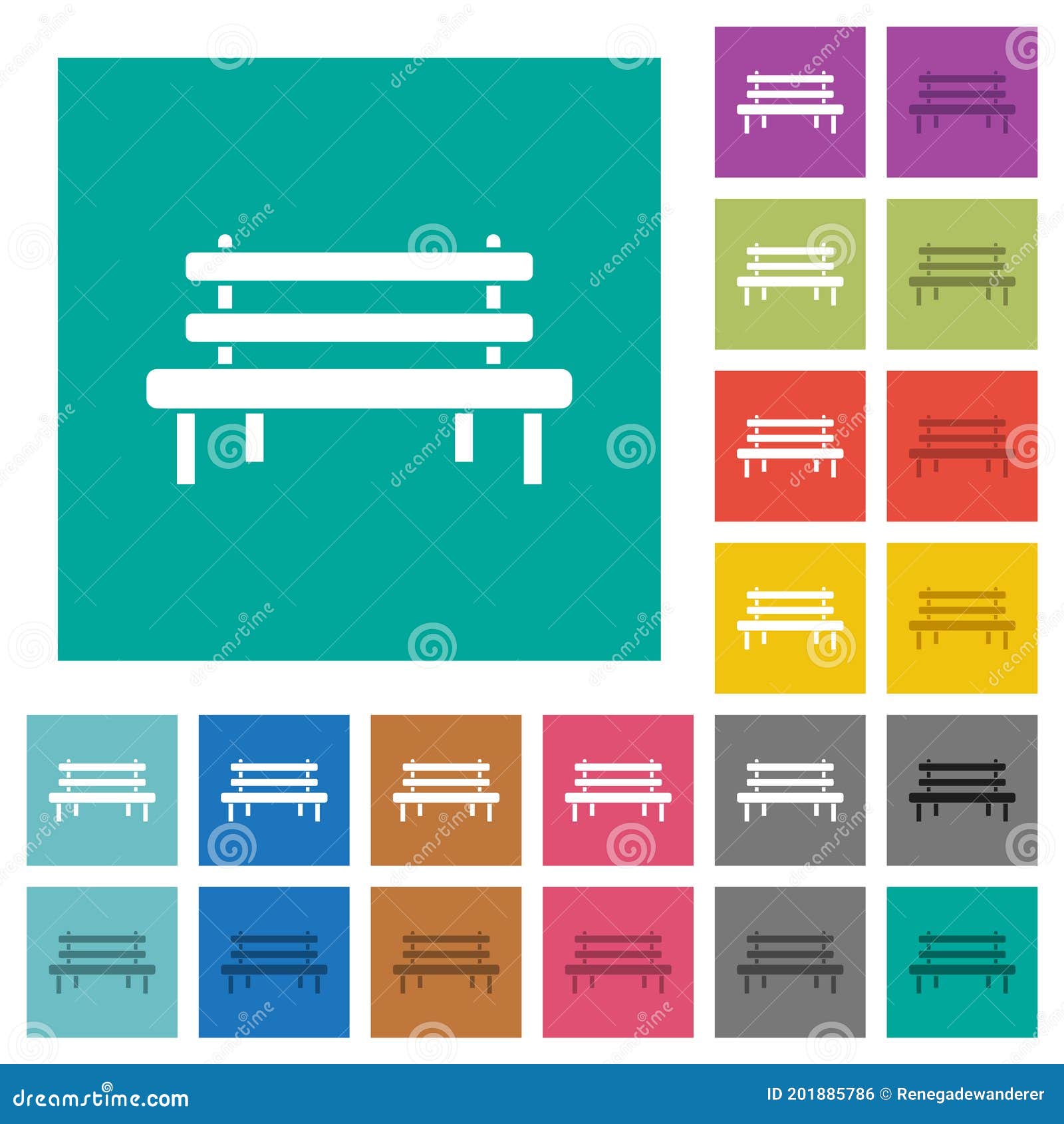 Park Bench Square Flat Multi Colored Icons Stock Vector - Illustration ...