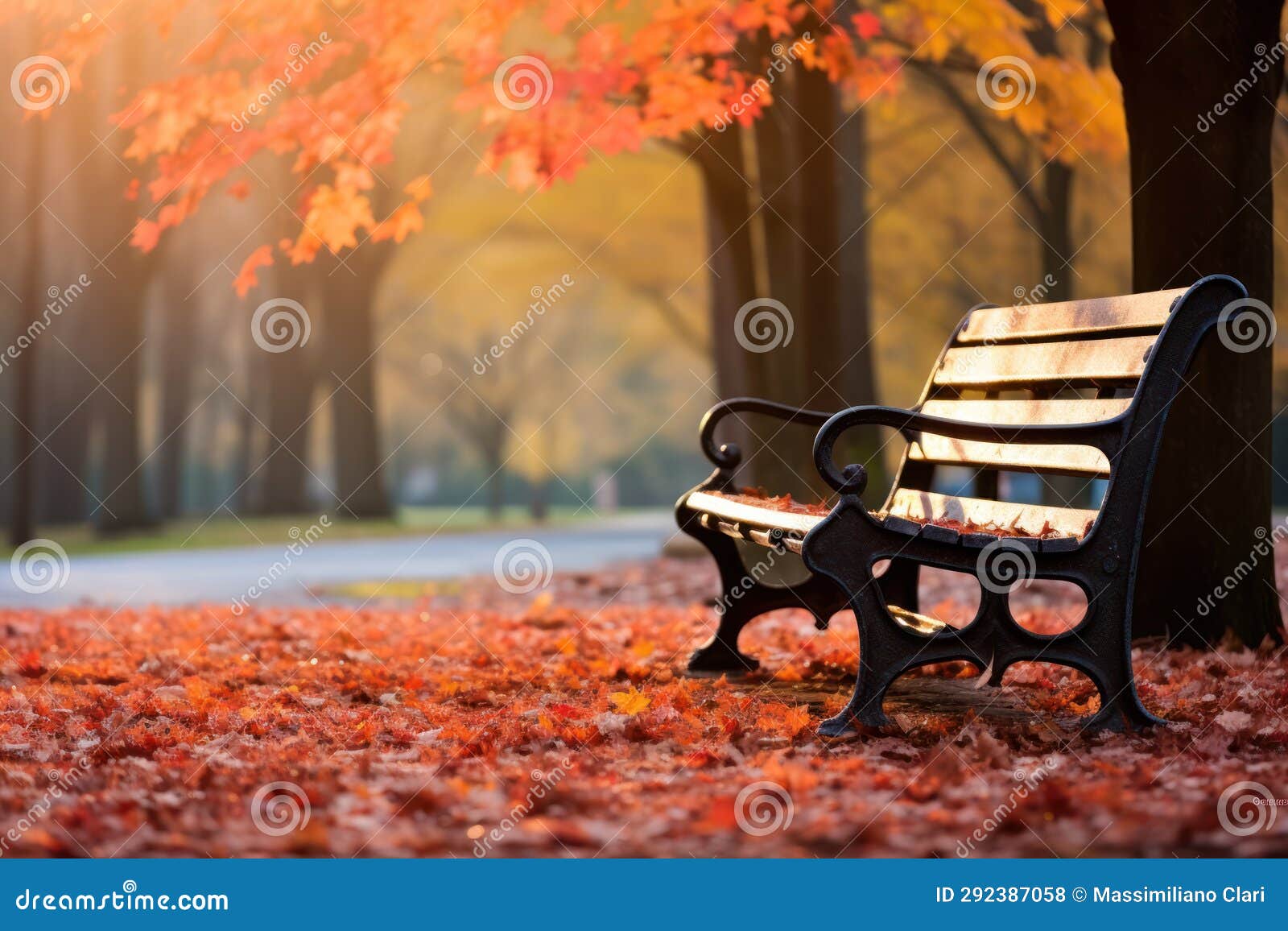 A Park Bench Surrounded by Vibrant Fall Foliage. Generative AI Stock ...