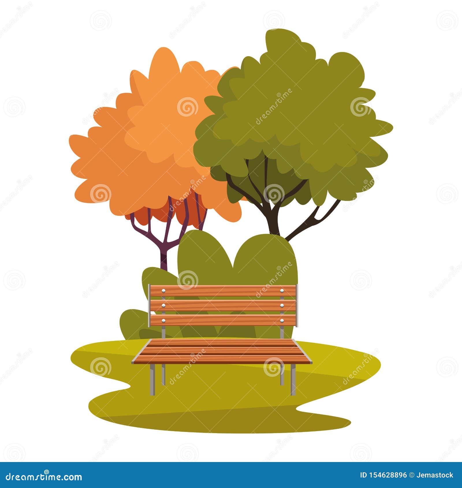 Park with Bench and Trees Cartoon Stock Vector - Illustration of grass ...