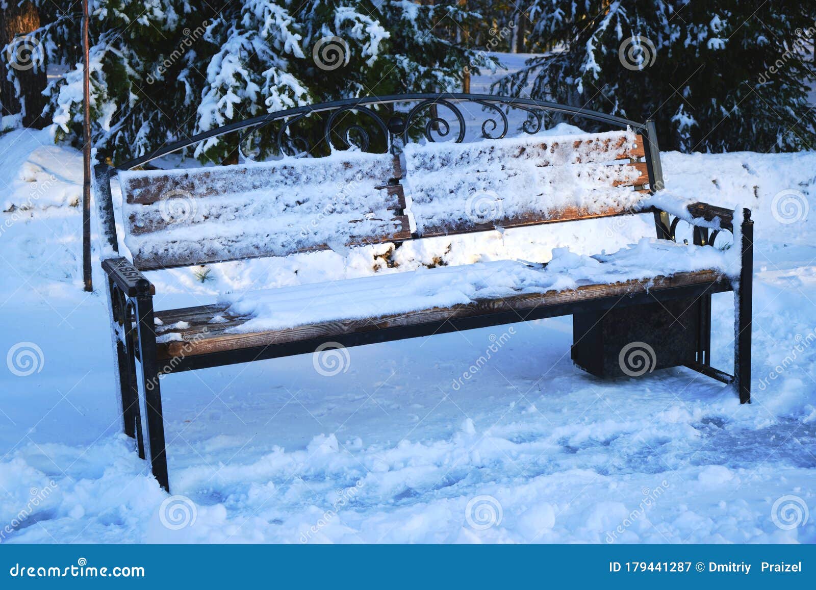 Park Bench in Winter is Covered with Snow after a Snowfall Stock Image ...