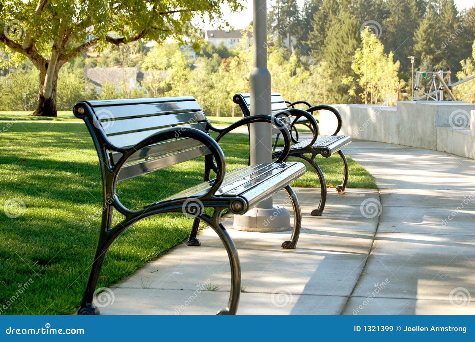 Park Benches stock image. Image of sidewalk, cement, play - 1321399
