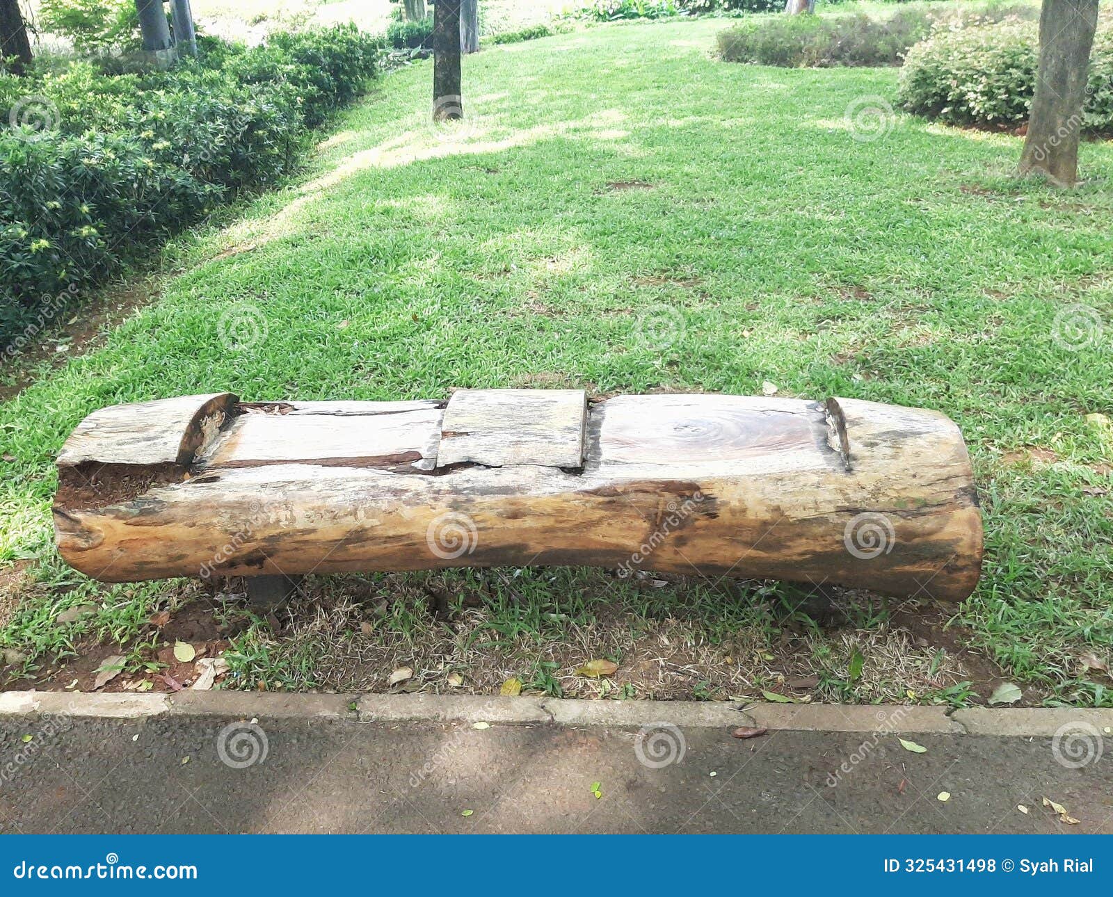 Park Benches Made from Tree Logs Stock Photo - Image of scenery ...