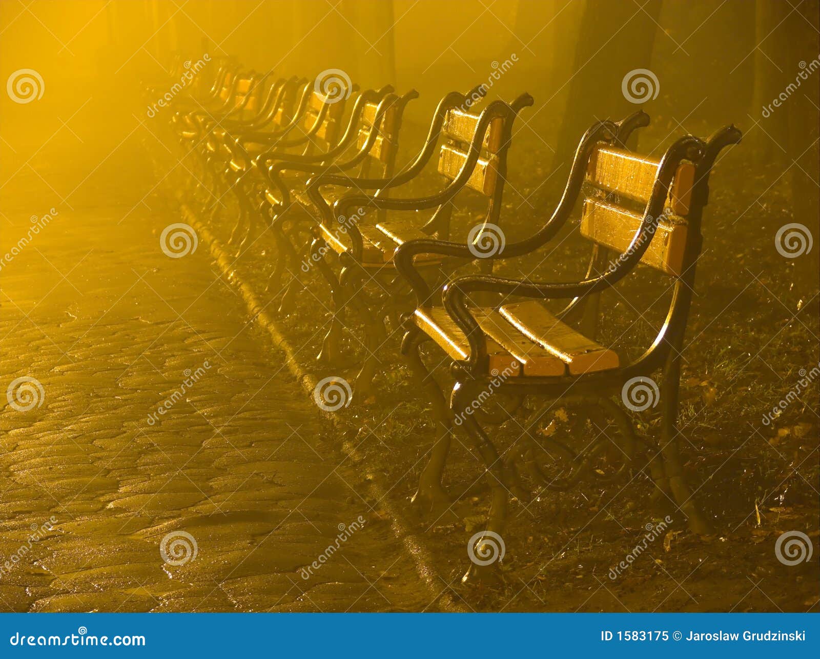 Park benches at night stock image. Image of romantic, bench - 1583175