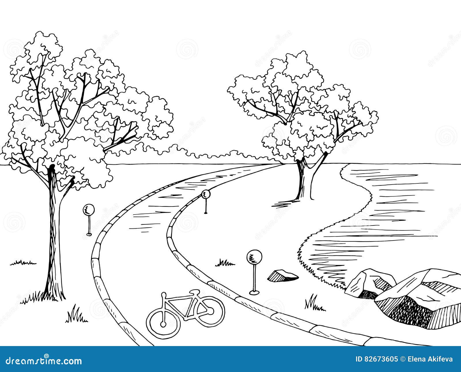 Park Bike Path Graphic Black White Landscape Sketch Illustration Stock ... Park Bike Path Graphic Black White Landscape Sketch Illustration Stock ...
