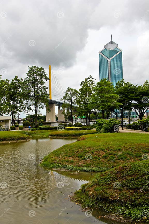 The Park, Bridge and Building. Stock Image - Image of building ...