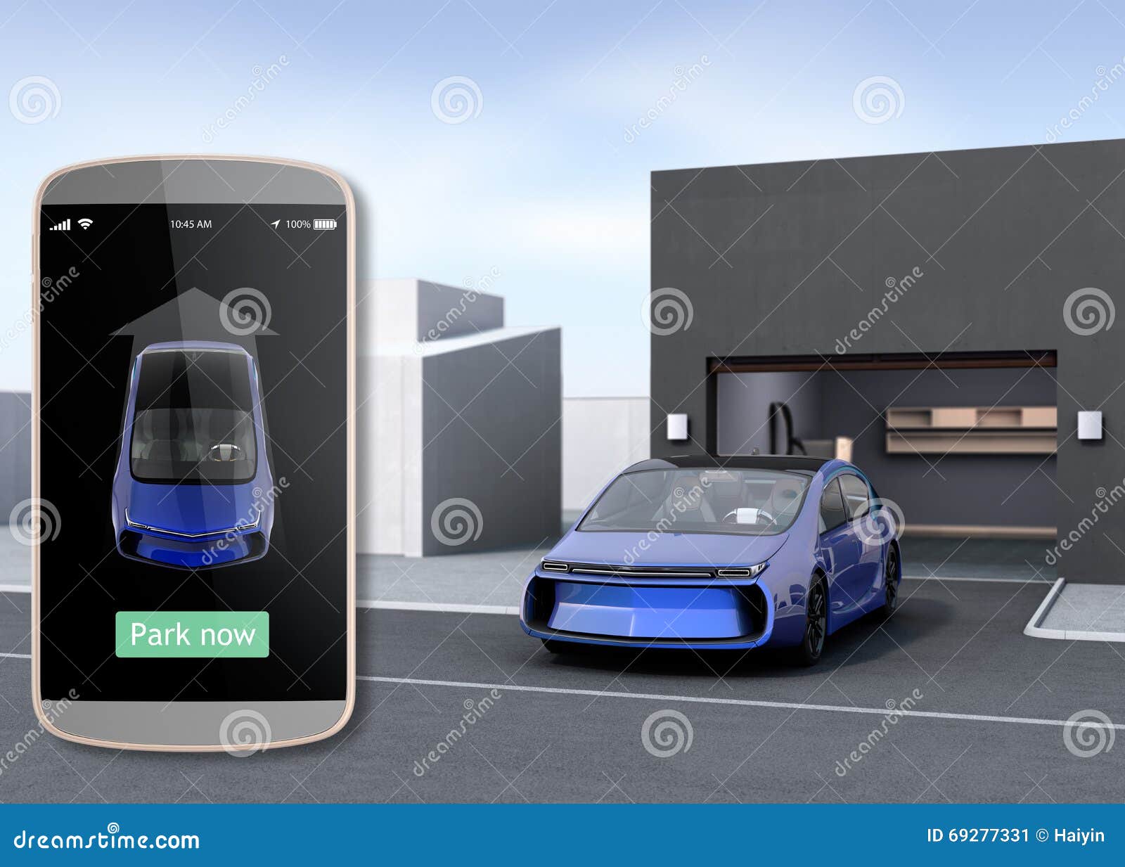 Park Car by Automatic Parking App Concept Stock Illustration ...