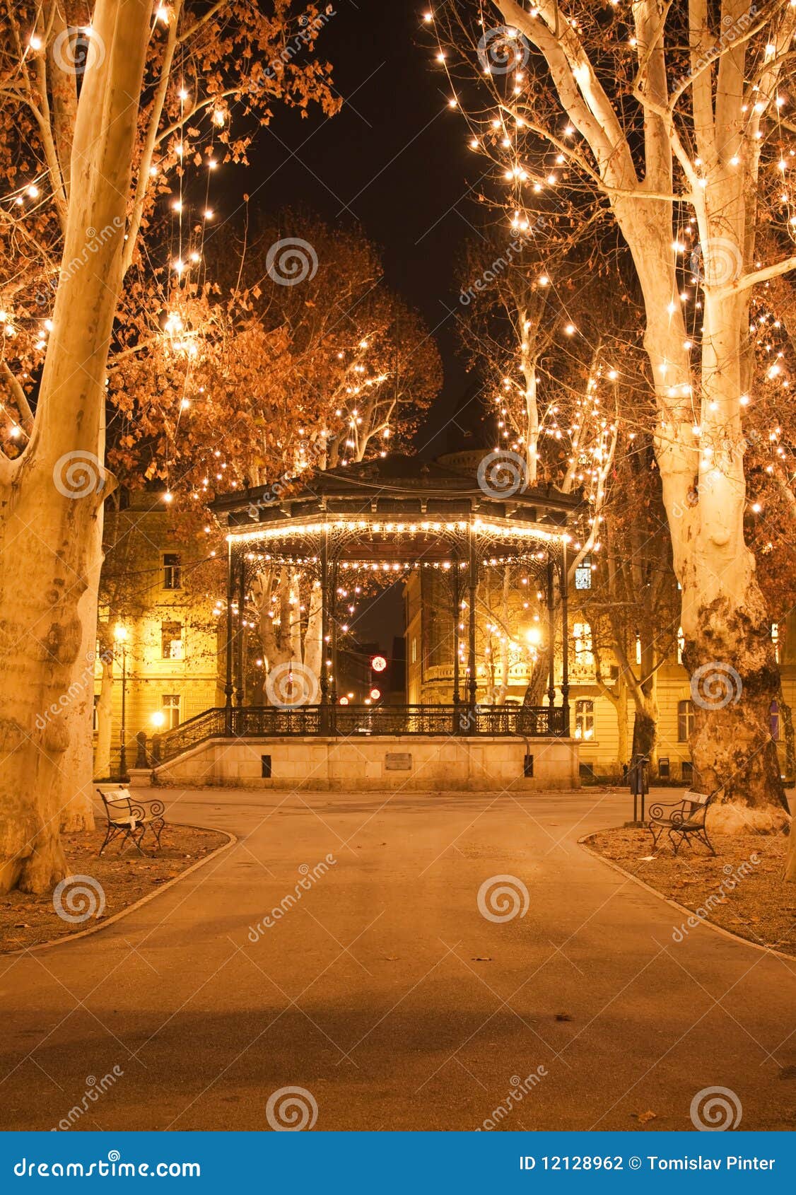 Park with Christmas Decoration Stock Photo - Image of warm, tomispin ...