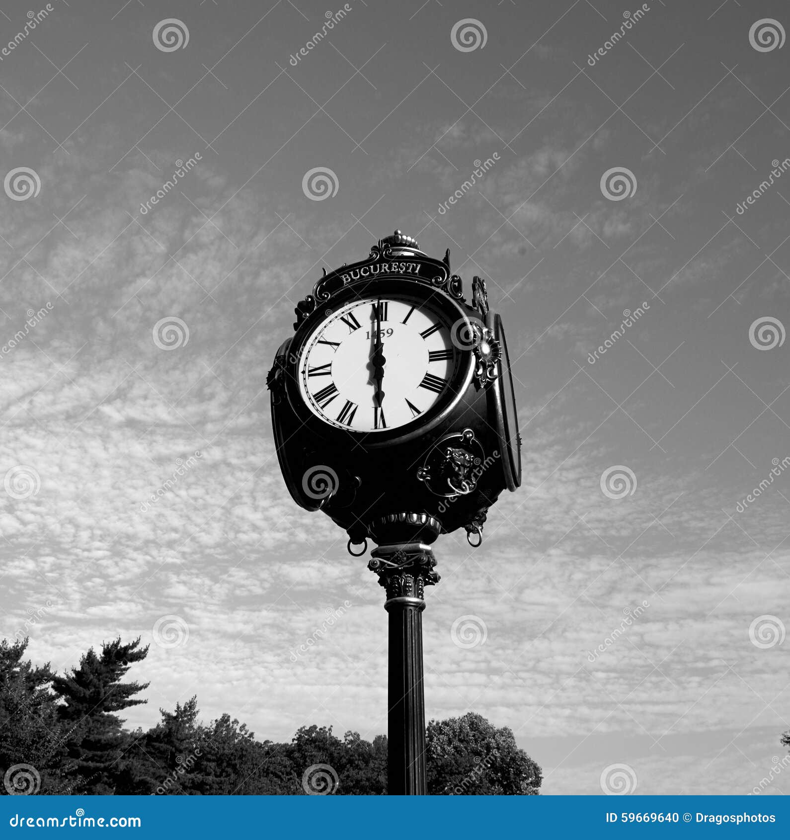 Park clock black white stock photo. Image of gray, grayscale - 59669640