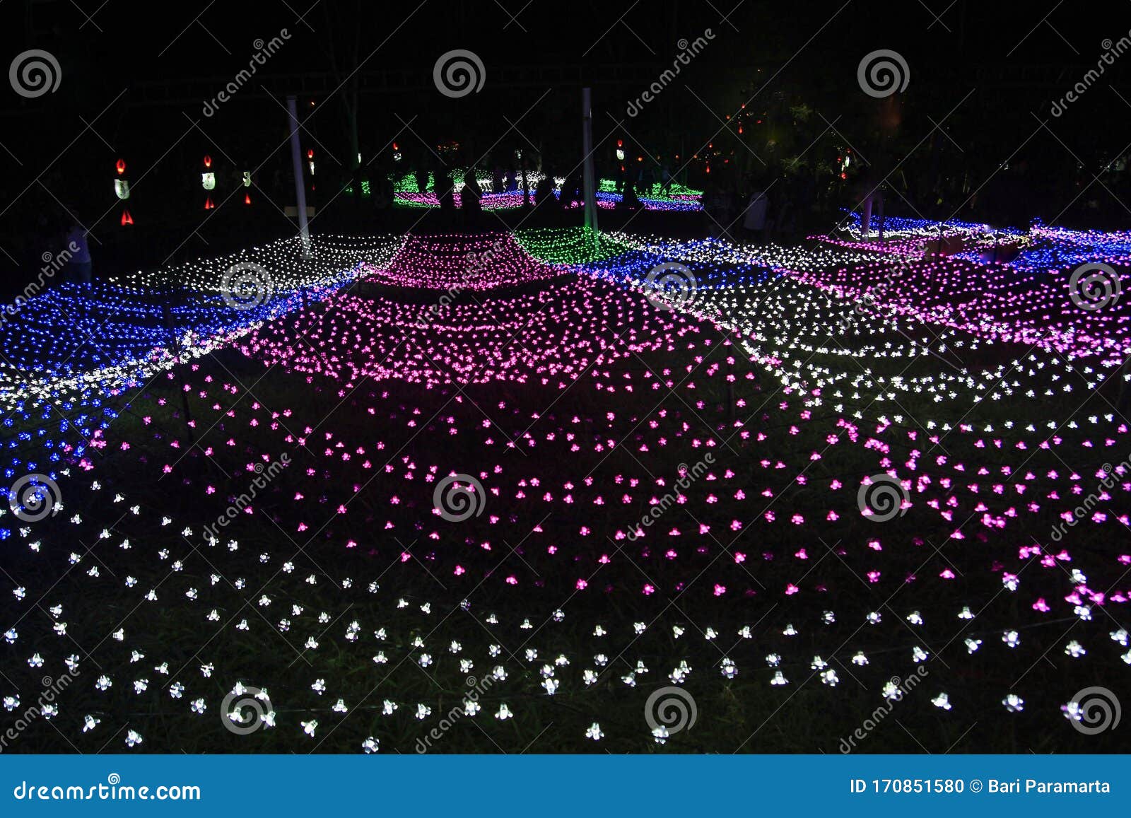 The Park is Decorated with Various Colored Lights Stock Photo - Image ...