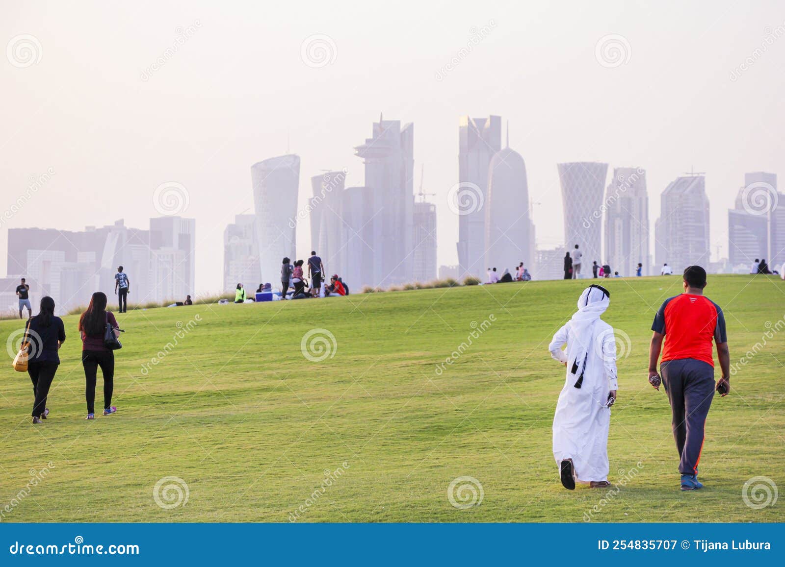 Park in Doha, Locals and Architecture. Editorial Photography - Image of ...