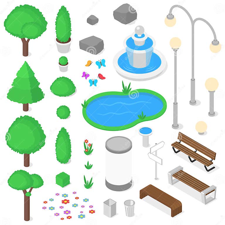 Park elements set. stock vector. Illustration of plaza - 71354907