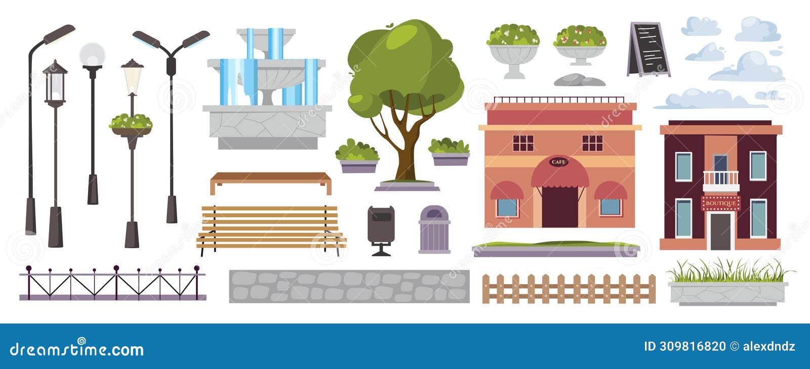 Park Equipment Elements Constructor Mega Set in Flat Graphic Design. Vector Illustration. Stock ...