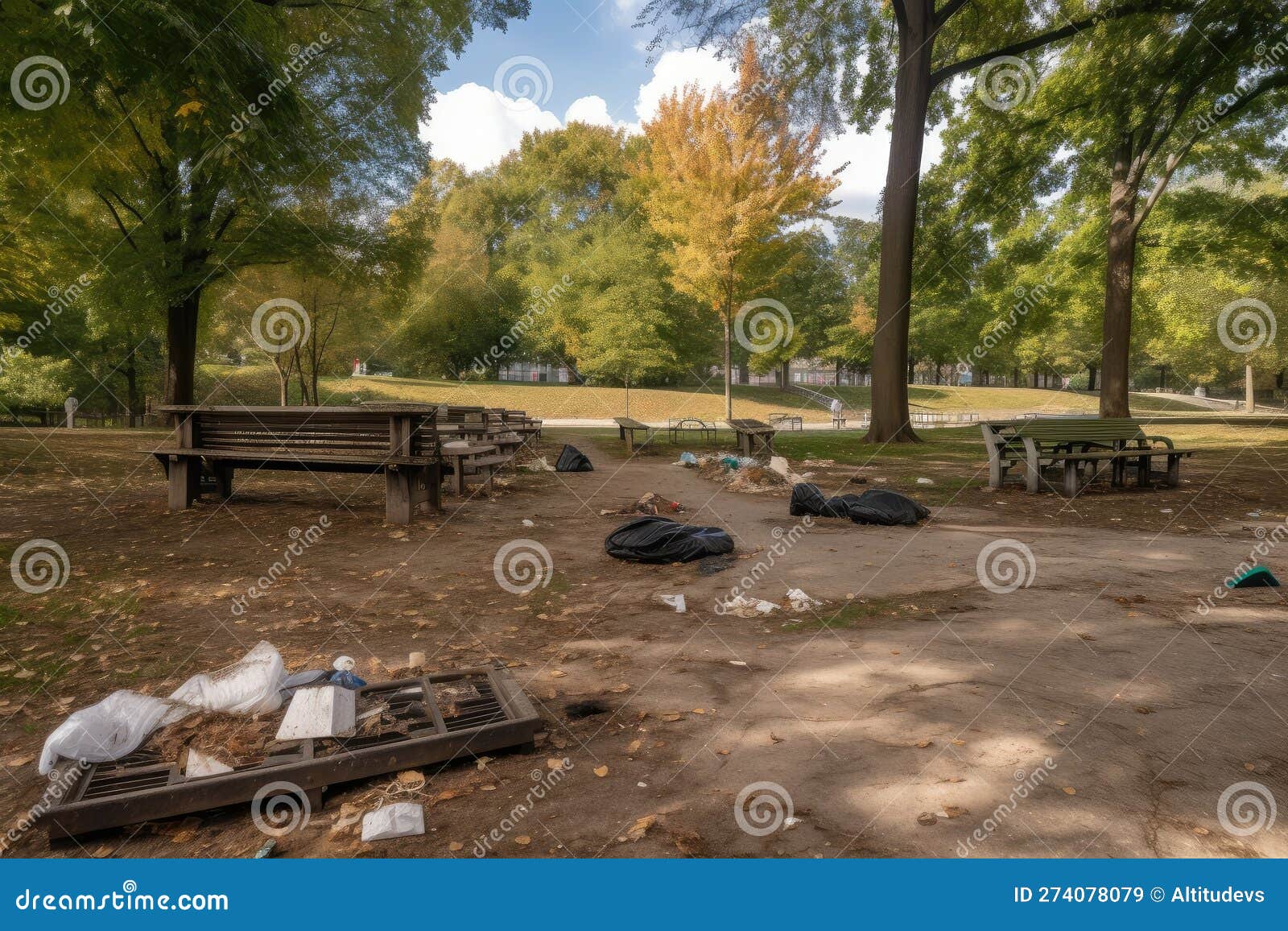 A Littered Park With Empty Soda Cans, Wrappers Royalty-Free Stock ...