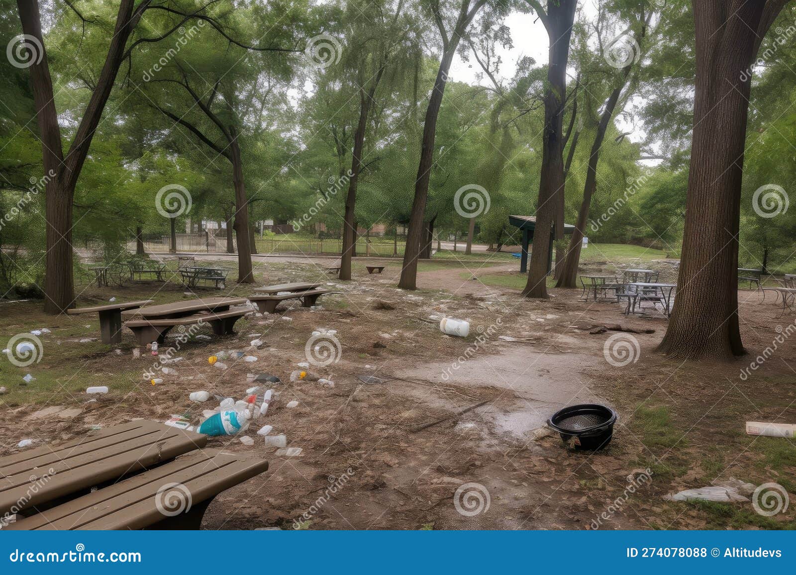 A Littered Park With Empty Soda Cans, Wrappers Royalty-Free Stock ...