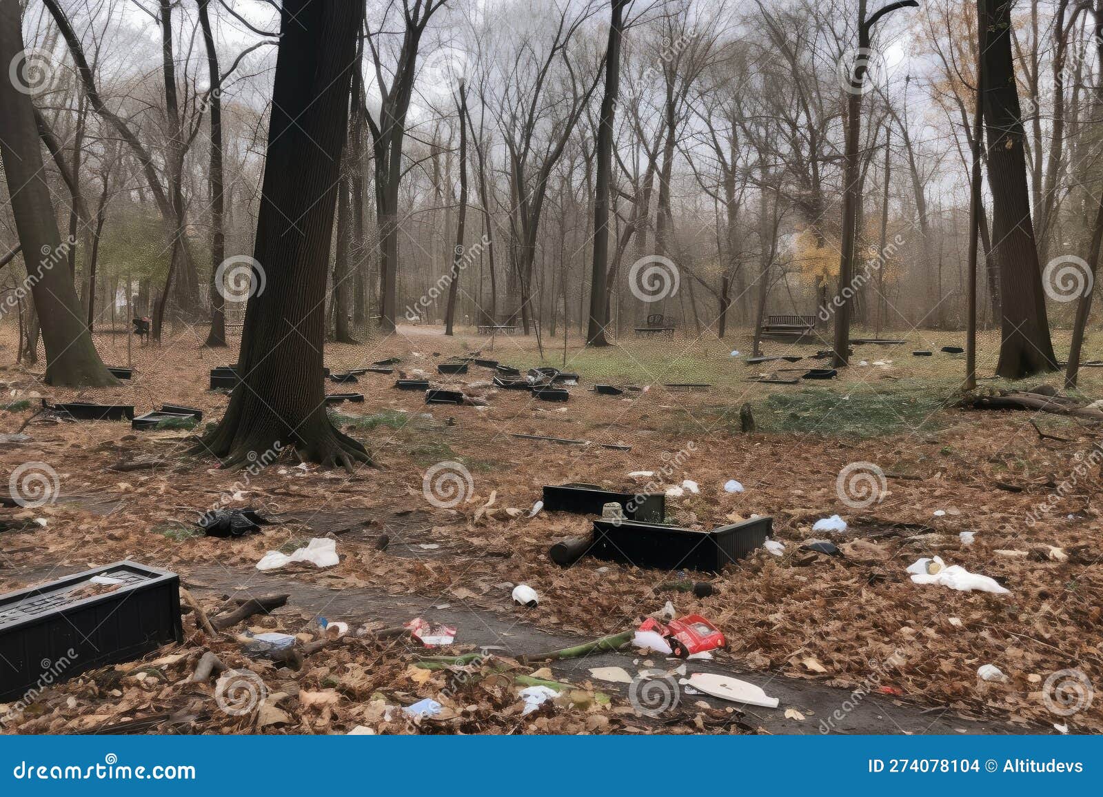 A Littered Park With Empty Soda Cans, Wrappers Royalty-Free Stock ...