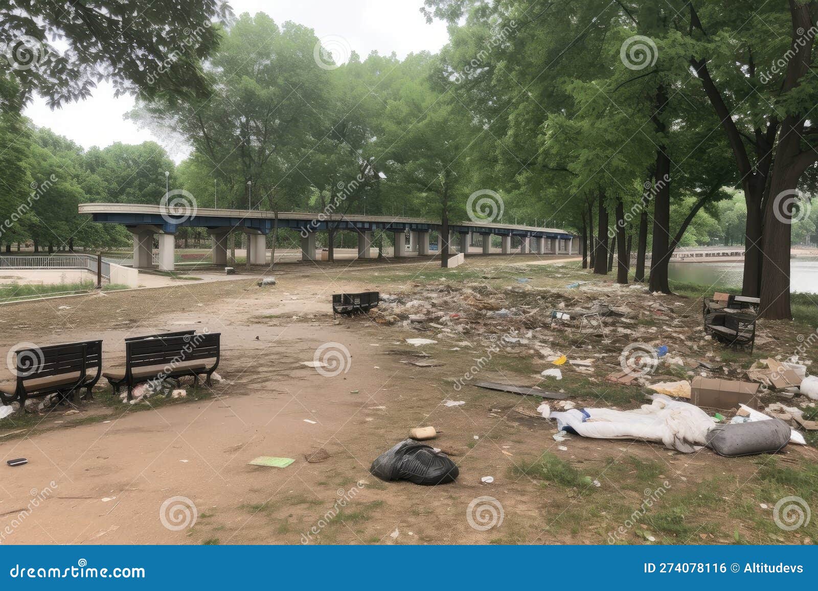 Park, Filled with Litter, Trash and Debris Stock Illustration ...