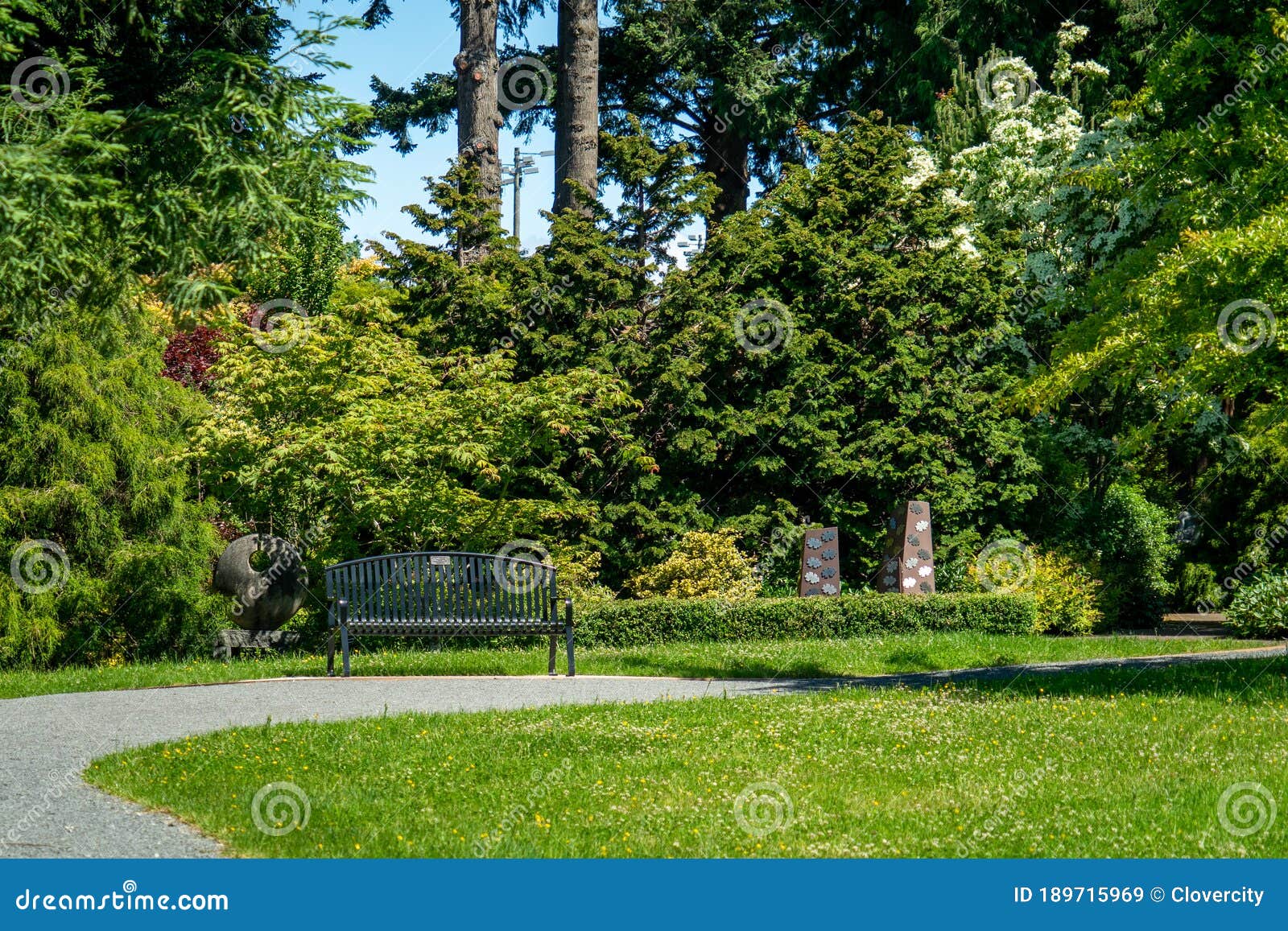Park Garden Bench Along the Path Stock Image - Image of sunshine ...