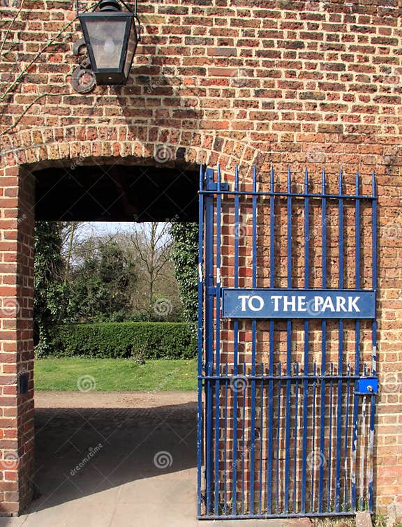 Park gate stock photo. Image of view, brick, recreation - 18924162